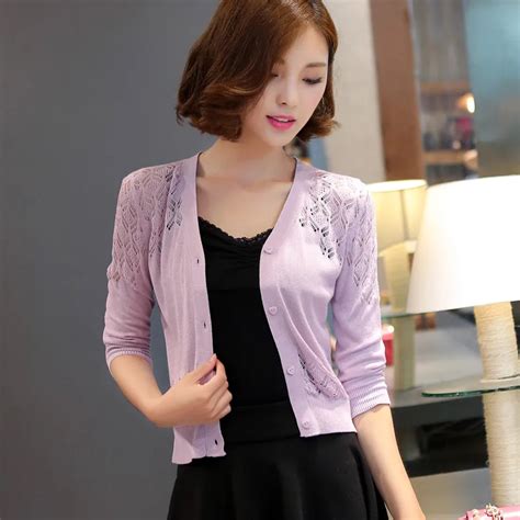 스웨터 카디건 얇은 코트 봄 여름 신상 짧은 스웨터 속이 빈 작은 숄 자외선 차단가디건 Aliexpress