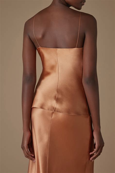 The Lydia Silk Slip Skirt In Caramel — Refine