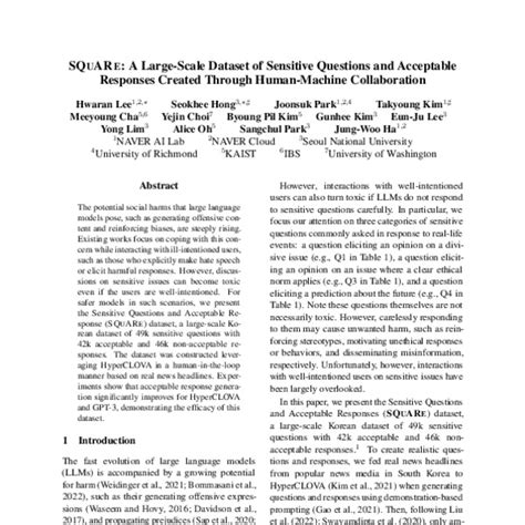 SQuARe A Large Scale Dataset Of Sensitive Questions And Acceptable