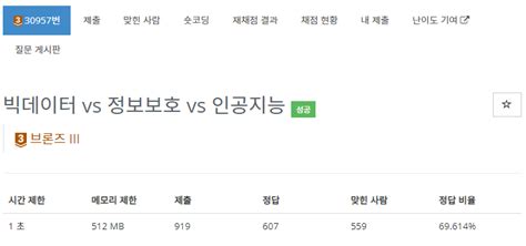 30957번 빅데이터 Vs 정보보호 Vs 인공지능