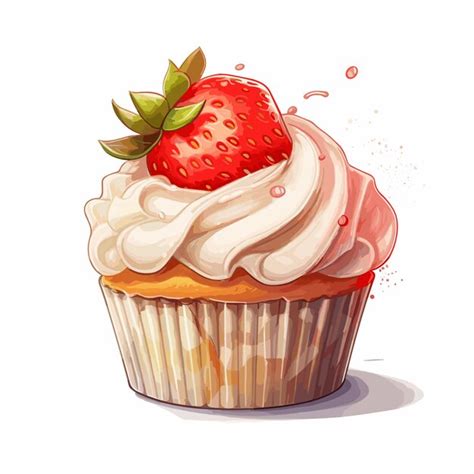 Premium Vector Strawberry Cupcake With Pink Cream And Strawberry On