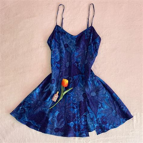 Victorias Secret Blue Silk Hawaiian Slip Not Depop