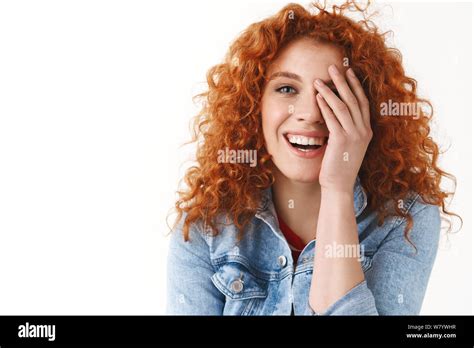 Tenderness Beauty And Wellbeing Concept Gorgeous Feminine Redhead Curly Blue Eyed Girlfriend