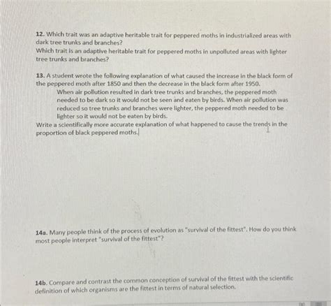 Solved 12 Which Trait Was An Adaptive Heritable Trait For