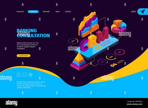 Crm Isometric Business Landing Page With Organization Tools And Graphs