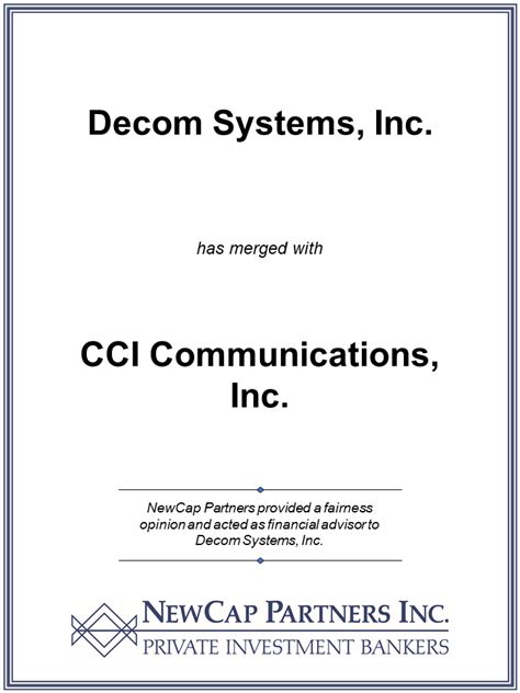 Decom Systems NewCap Partners Inc