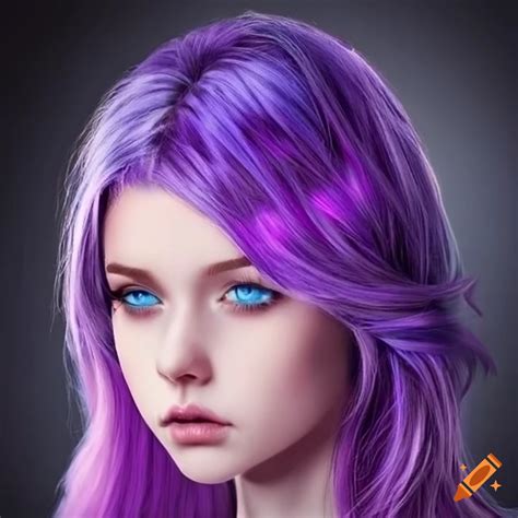 Portrait Of A Girl With Purple Hair And Ice Blue Eyes On Craiyon
