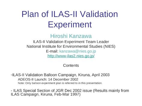 Ppt Plan Of Ilas Ii Validation Experiment Dokumen Tips