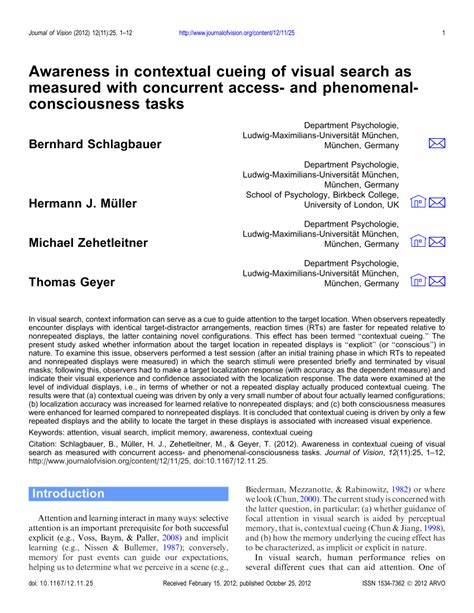 Pdf Awareness In Contextual Cueing Of Visual Search As Measured With Concurrent Access And