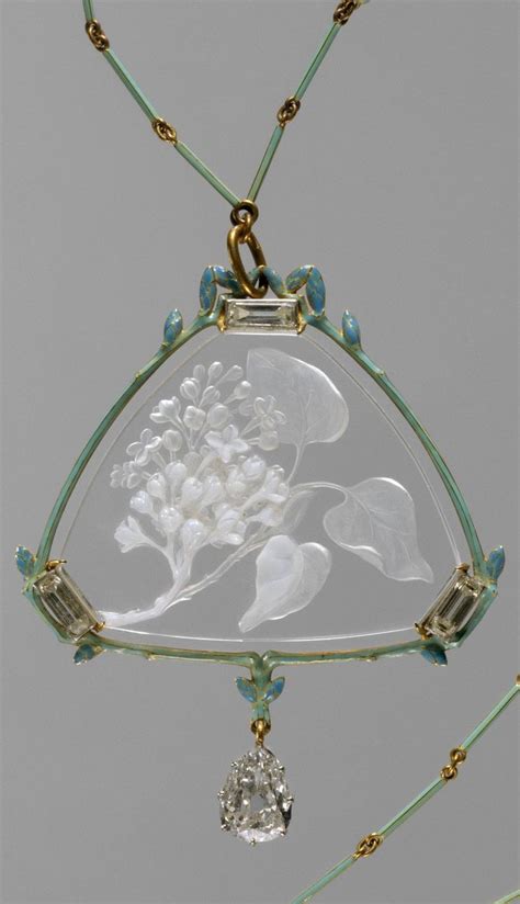 An Art Nouveau Gold Enamel Glass And Diamond Pendant With Chain By