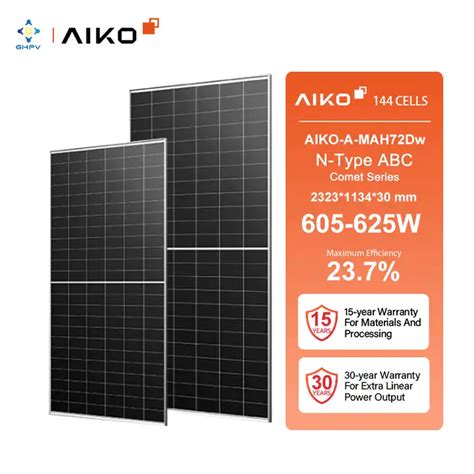 Aiko Solar Bc Bifacial Pv Module Aiko Aiko-A620-Mah72Dw 605W 610W 615W 620W 625W N-Type Abc ...
