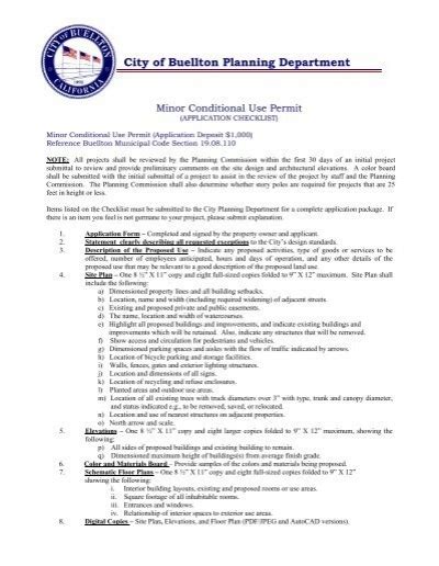 Minor Conditional Use Permit Checklist City Of Buellton