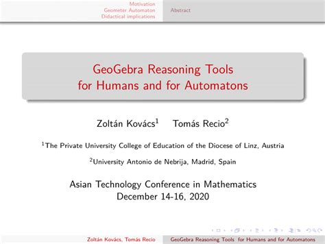 Pdf Geogebra Reasoning Tools For Humans And For Automatons