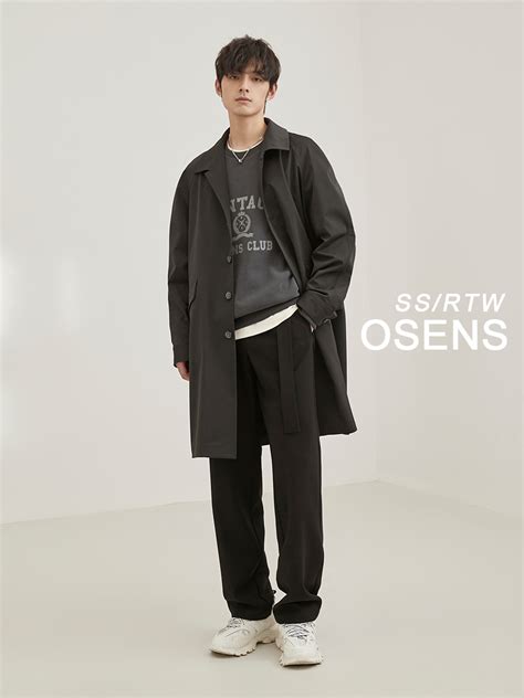【限时6折】osens男装高品质轻盈中长款单排扣风衣简约外套虎窝淘