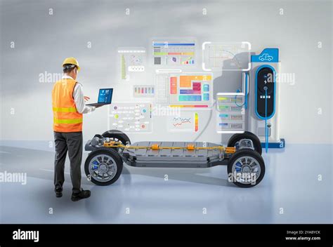 Asian Engineer Or Technician With Ev Car At Charging Station Display