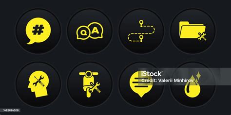 휴먼 헤드 서비스 폴더 스쿠터 말풍선 채팅 경로 위치 질문 및 답변 깨끗한 물방울 및 해시태그 음성 아이콘을 설정합니다 벡터 개념에 대한 스톡 벡터 아트 및 기타 이미지