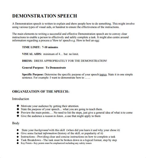 Free Sample Demonstration Speech Example Templates In Pdf Ms Word