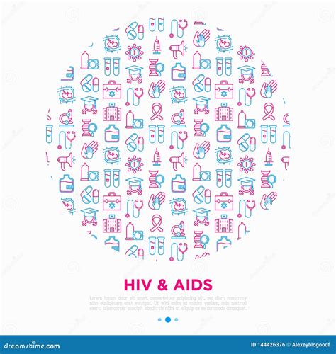 Hiv And Aids Concept In Circle With Thin Line Icon Stock Vector