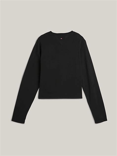 Langarm Crop Top Mit Serife Logo Schwarz Tommy Hilfiger