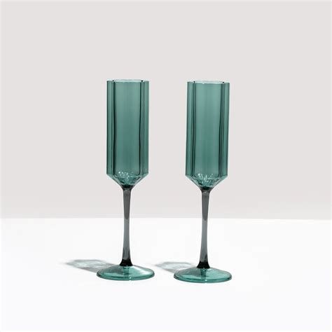 Buy Wave Flute Glass Set Of 2 Teal By Fazeek Online Rj Living