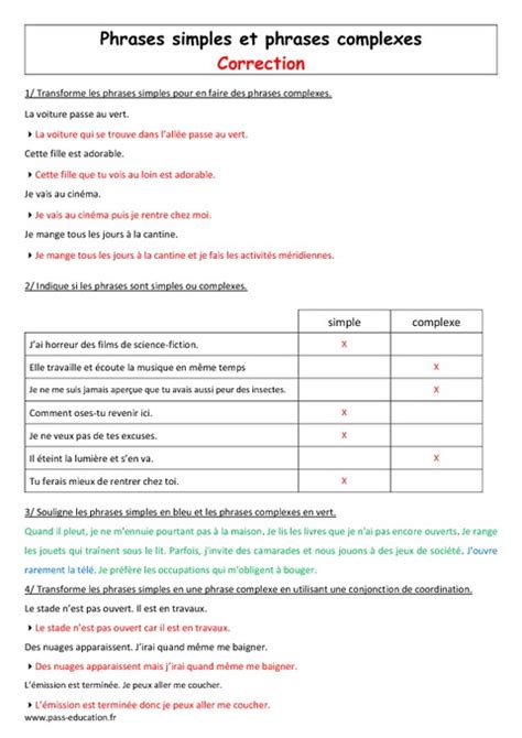 Phrases complexes Phrases simples 6ème Exercices à imprimer