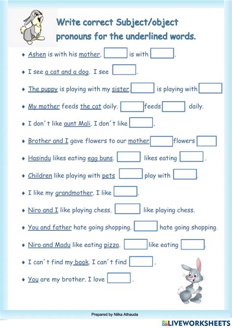 Subject And Object Pronoun Worksheet Grade 3