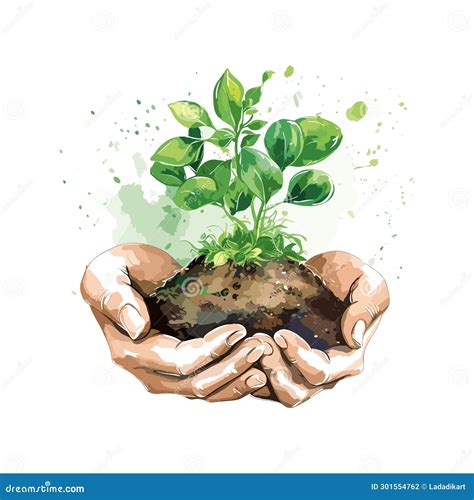 Plant Sprout With Rounded Leaves Illustrations Growing Seedling And