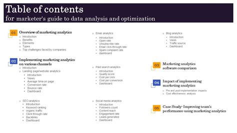 Table Of Contents For Marketers Guide To Data Analysis And Optimization