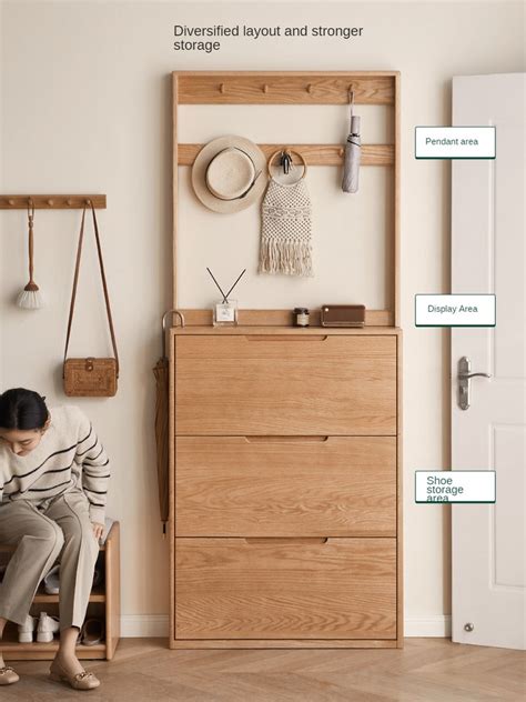 Solid Wood Ultra Thin Tipping Bucket Shoe Cabinet Home Door Entry Porch