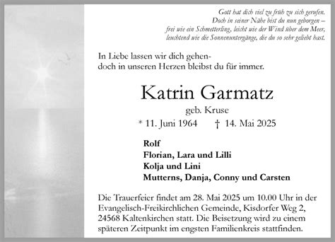 Traueranzeigen Von Katrin Garmatz Sh Z Trauer
