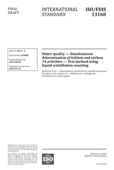 ISO FDIS Water Quality Simultaneous Determination Of Tritium And Carbon