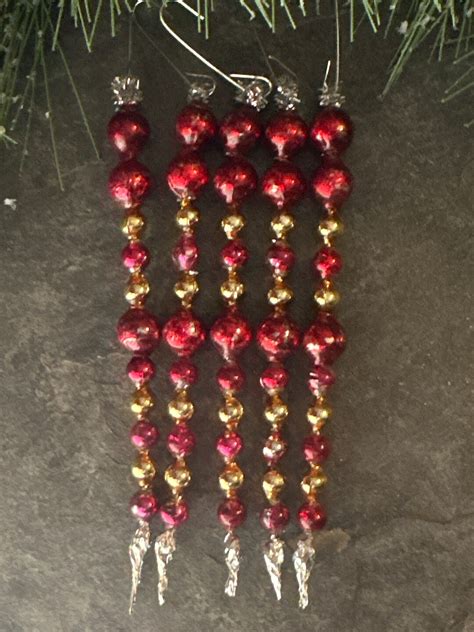 Vintage Mercury Glass Bead Icicle Ornaments Set Of Five Upcycled