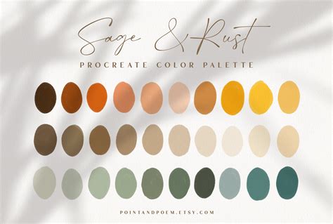 Procreate Color Palette Color Swatches Sage And Rust Warm Etsy