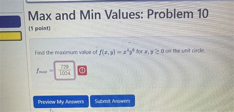 solved by an expert max and min values problem 10 1 ﻿point find the