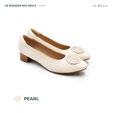 La Bella รุ่น Lb Wooden Mid Heels Pearl Shopee Thailand