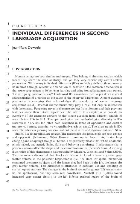 Pdf Individual Differences In Second Language Acquisition