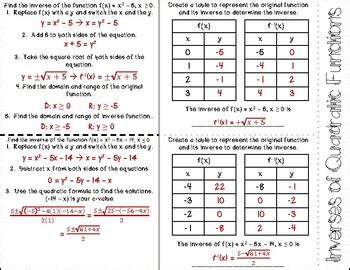 Inverses Of Quadratic Functions Foldable Ar C By Jstalling Tpt