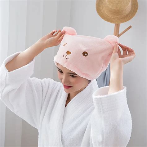 만화 여자 여자 모자 입욕 건조 수건 머리 랩 모자 마이크로 화이버 고체 빨리 머리 모자 머리카락을 두껍게 터번헤어 타올