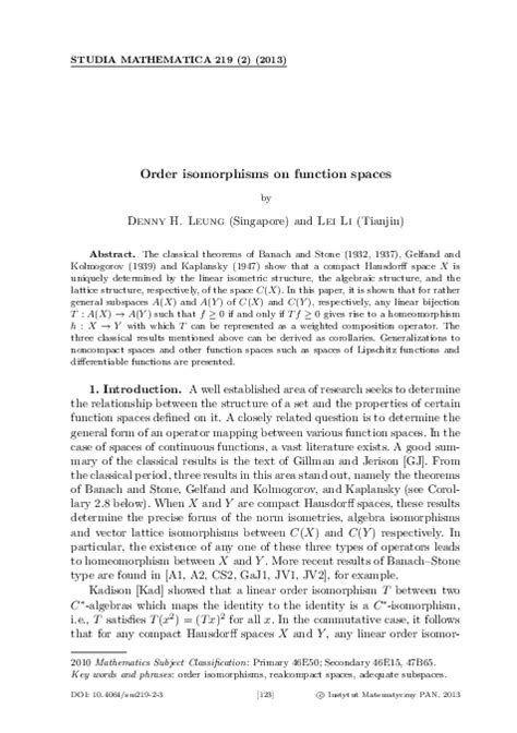 Pdf Order Isomorphisms On Function Spaces