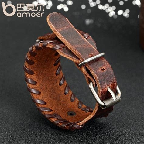 Bamoer Vintage Punk Leather Bracelet Clasp Multilayer Braid Rope