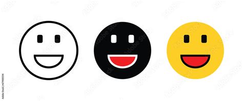 Emoticons Set Emoji Faces Collection Grinning Emoji Line Icon In White And Black Colors Happy