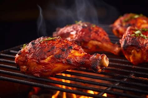 Premium Photo Smoked And Spicy Tandoori Chicken Grilling With Smoke