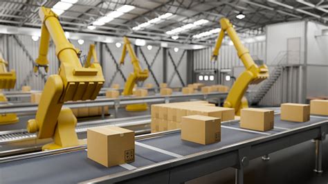 컨베이어 벨트에 현대적인 로봇 팔과 판지 상자가 있는 현대적인 유통 창고 0명에 대한 스톡 사진 및 기타 이미지 0명 3차원 형태 공장 산업 건물 Istock
