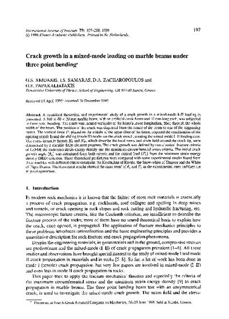Pdf Crack Growth In A Mixed Mode Loading On Marble Beams Under Three Point Bending