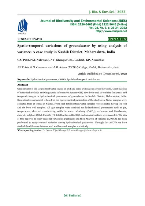Spatio Temporal Variations Of Groundwater By Using Analysis Of Variance