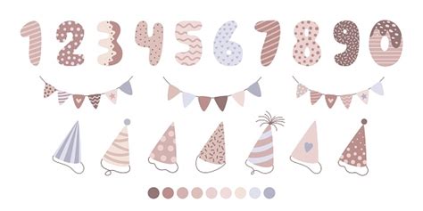 아이들의 마법 생일 축하 요소 만화 디자인에 설정된 숫자입니다 플랫 스타일의 축제 생일 요소 컬렉션 벡터 일러스트 레이 션입니다 0명에 대한 스톡 벡터 아트 및 기타 이미지