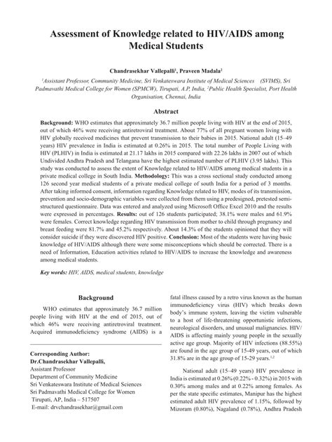 Pdf Assessment Of Knowledge Related To Hivaids Among Medical Students