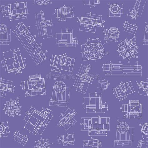 Technical Drawing Machine Details Seamless Pattern Violet Stock Vector Illustration Of