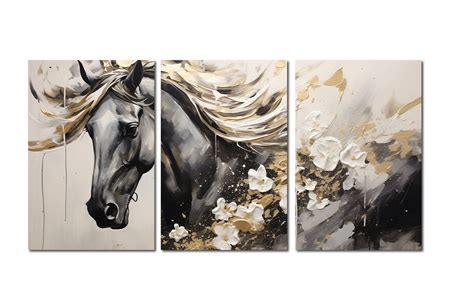 لوحة جدارية فنية بتصميم خيل ثلاث قطع C341 مؤسسة ابداع المتطورة