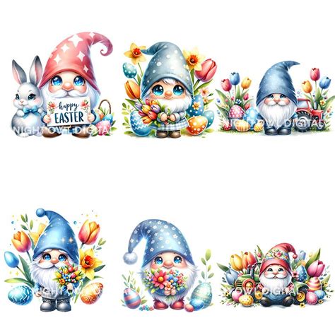 Cute Easter Gnomes Watercolor Clipart Set Of 16 Adorable Png